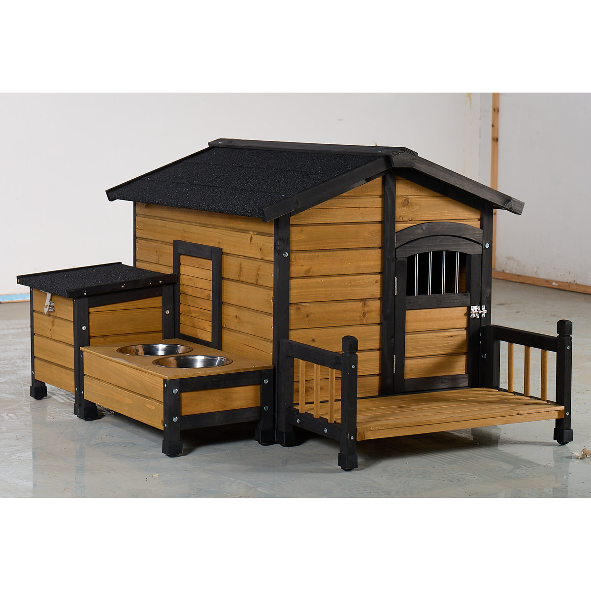 Tucker Murphy Pet™ Large Wooden Dog House With Storage Box And Feeding Station, Outdoor Pet ...